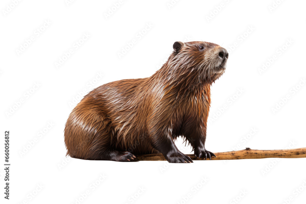 Portrait of Brown Beaver sitting isolated on transparent png background ...
