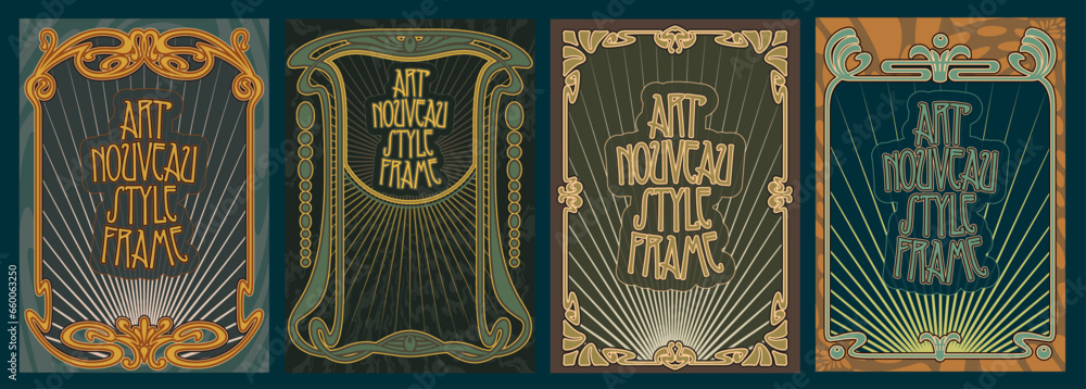 Art Nouveau Vintage Style Lettering Decorative Frame Backgrounds Set ...