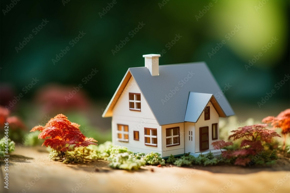 Miniature paper house placed in an outdoor natural setting Stock ...