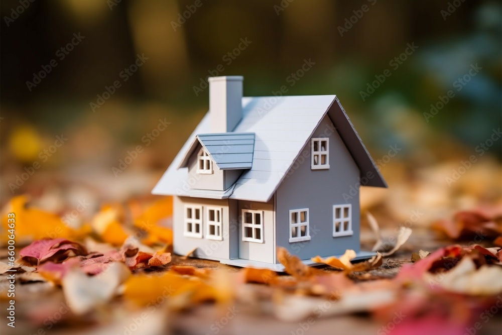 Miniature paper house placed in an outdoor natural setting Stock ...