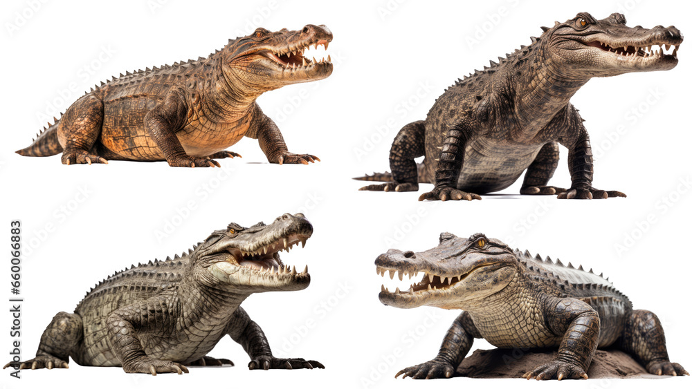 Crocodile full body showing jaws on isolated transparent background ...