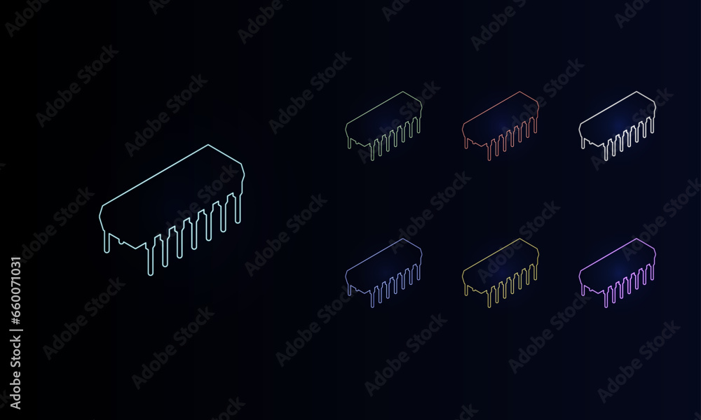 A set of neon integrated circuit symbols. Set of different color ...