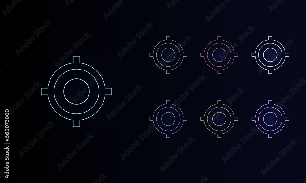 Vecteur Stock A set of neon crosshair symbols. Set of different color ...