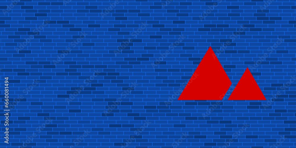 Blue Brick Wall with large red mountains symbol. The symbol is located ...