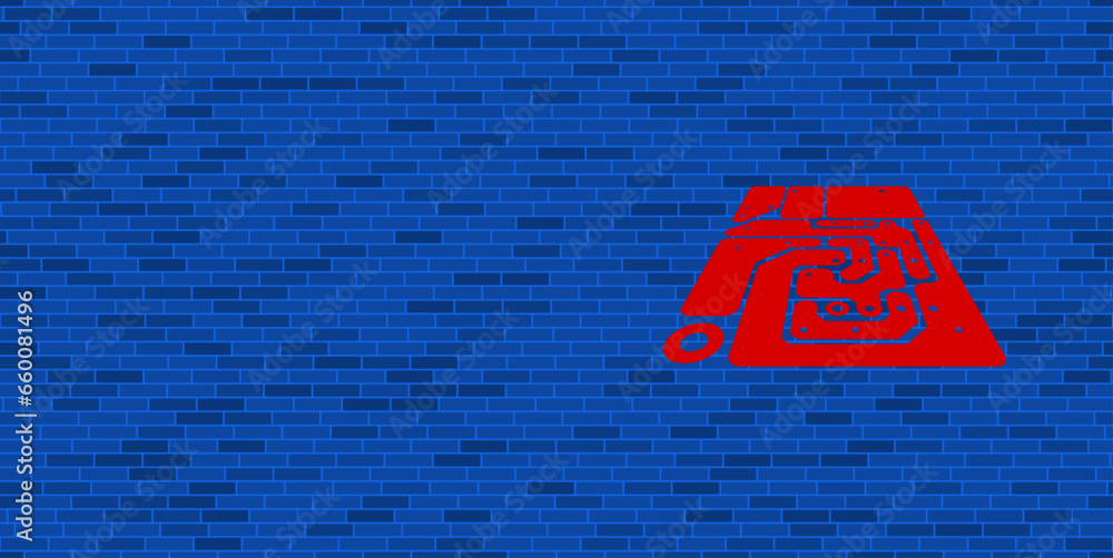 Blue Brick Wall with large red printed circuit board. The symbol is ...
