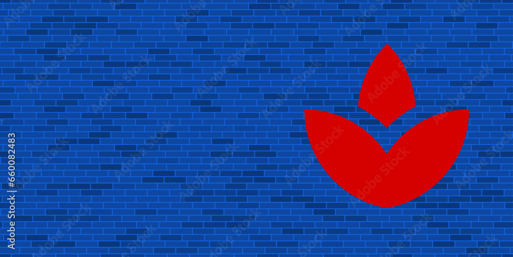 Blue Brick Wall with large red water lily symbol. The symbol is located ...