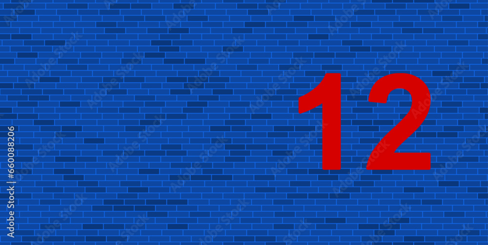 Blue Brick Wall with large red twelve number. The symbol is located on ...