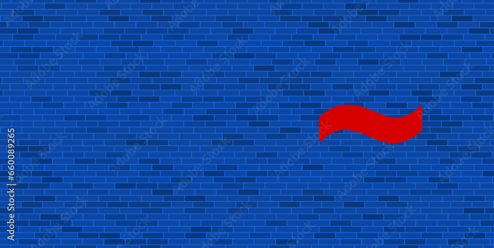 Blue Brick Wall with large red tilde symbol. The symbol is located on ...