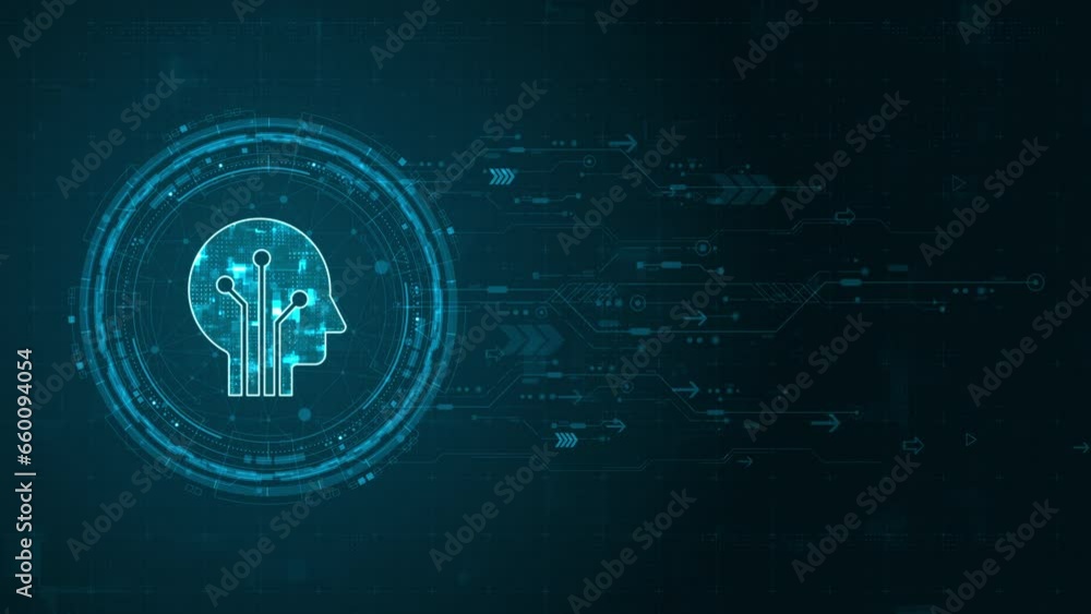 Motion graphic of Blue digital robot head logo and circle futuristic ...