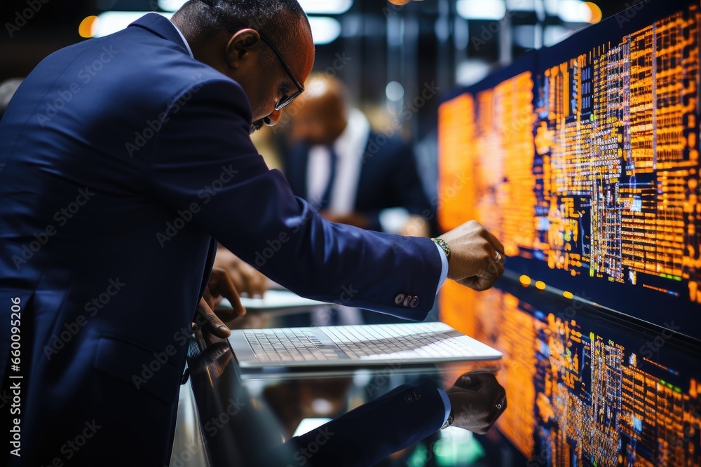 Stockfoto med beskrivningen A data analyst engrossed in his work with ...