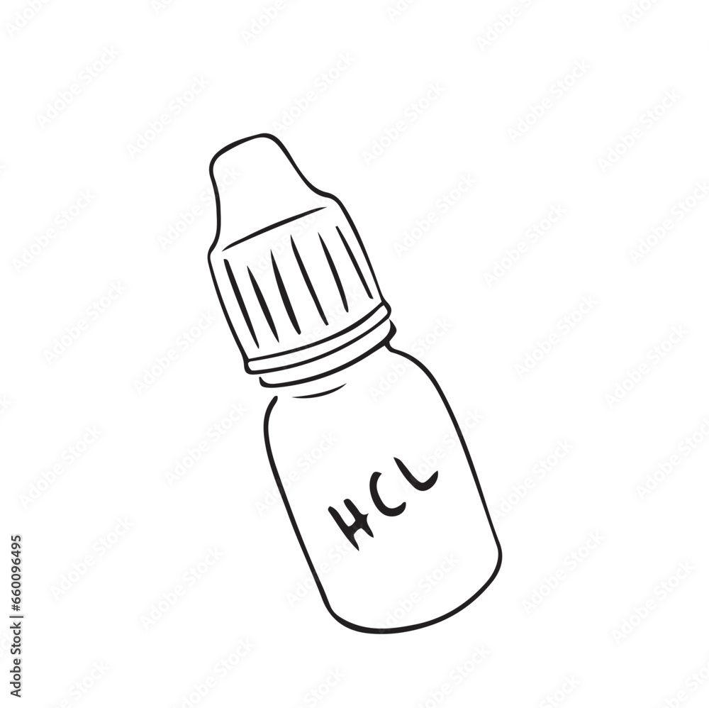 Plastic bottle vector illustration. Hand drawn hydrochloric acid bottle ...