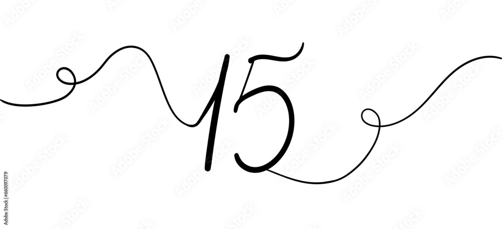 Number 15 line art drawing on white background. 15th birthday ...