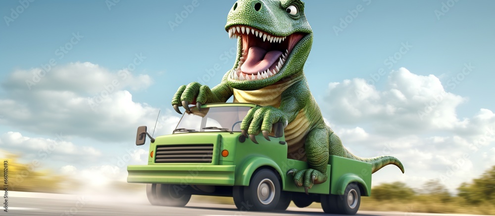 Dinosaur cartoon character,T-Rex Riding a car Stock Photo | Adobe Stock