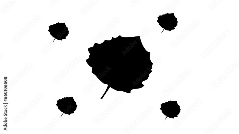Zoom in and out animation the aspen leaf symbol. Large black symbol in ...