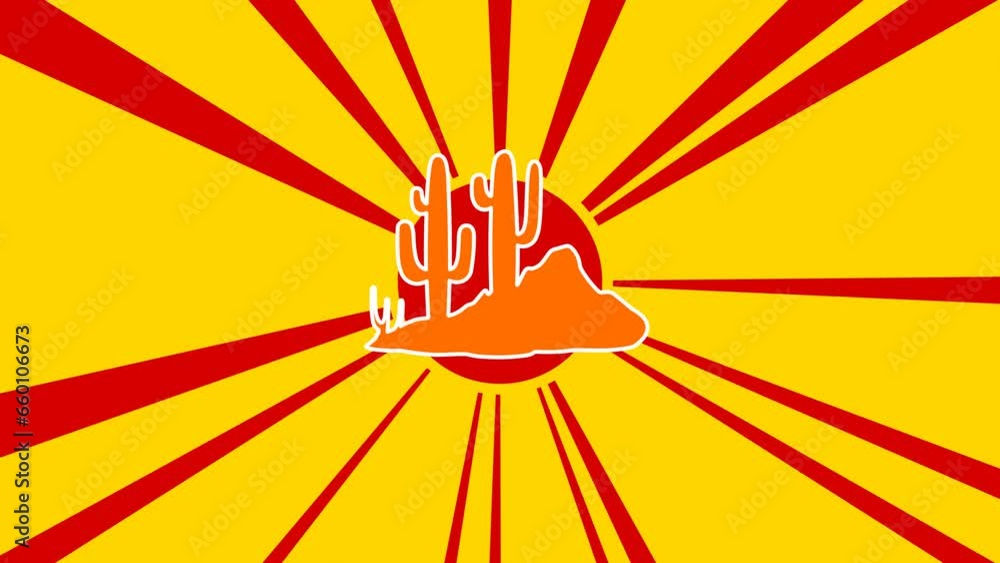 Wild cactus symbol on the background of animation from moving rays of ...