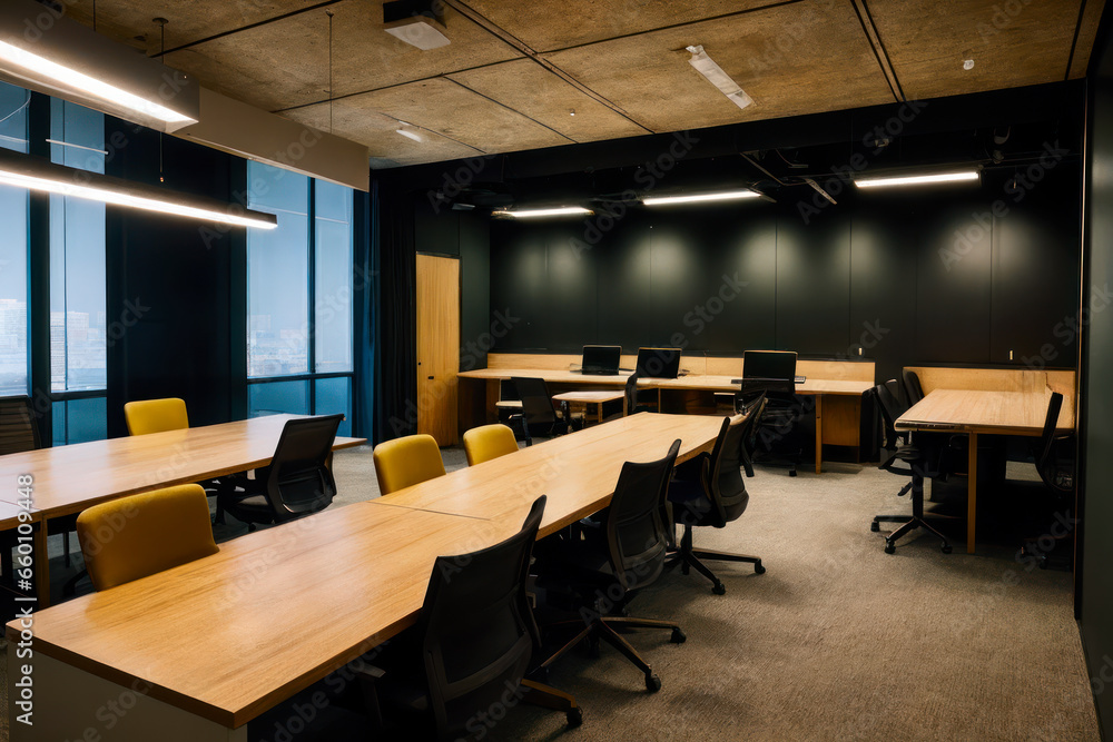 Modern interior design of a coworking space with shared desk. Concept ...