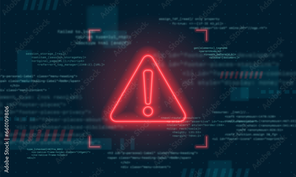 Danger sign. Hacked system or cyber attack. Vector illustration. Stock ...