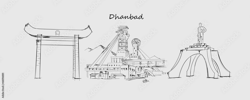 Hand Drawing of Jharkhand Dhanbad Stock Illustration | Adobe Stock