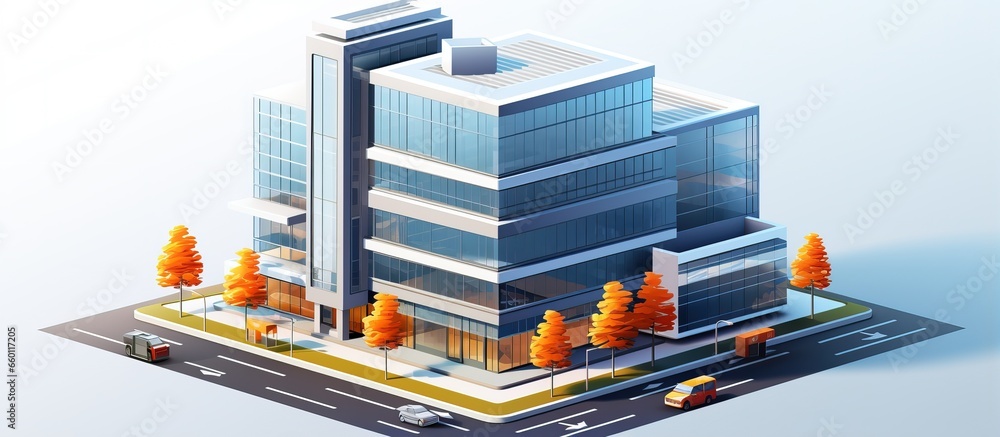 Isometric office building with colorful elements and high quality ...
