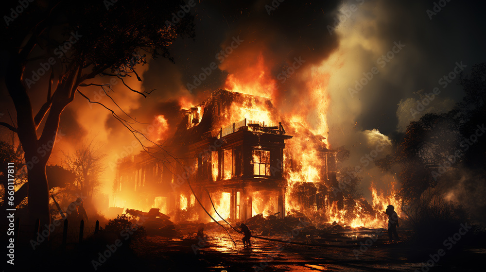 Fire of a private house in the village Stock Photo | Adobe Stock