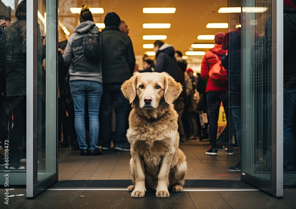Un perro esperando a su dueño en la puerta de un supermercado Stock ...