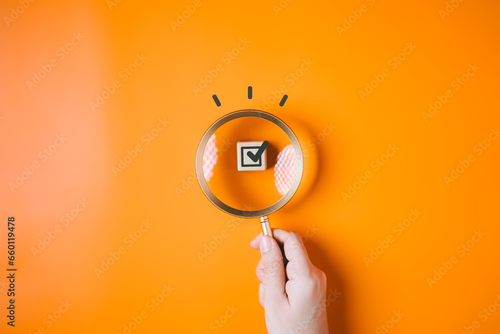 Correct check mark icons on background, Successful project plan ...