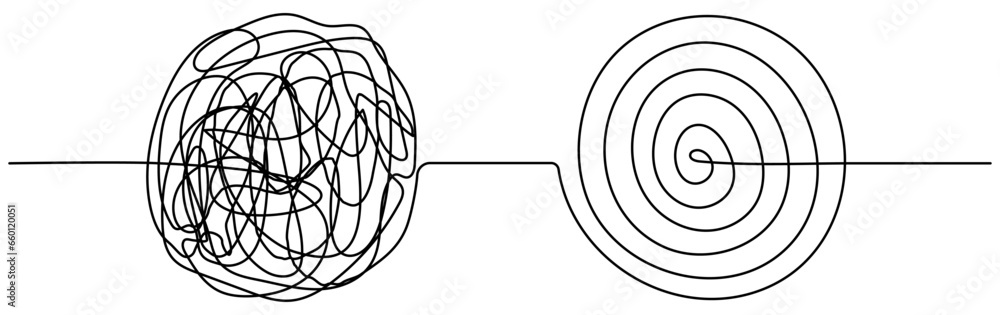 Chaos and mess circle continuous line drawn. Psychotherapy linear ...