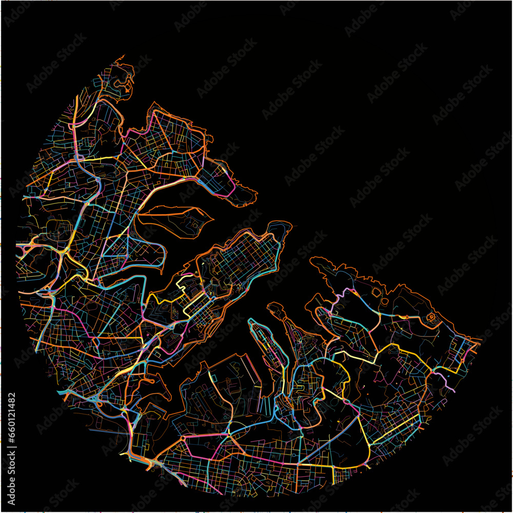 Colorful Map of Valletta, South Eastern Region with all major and minor ...
