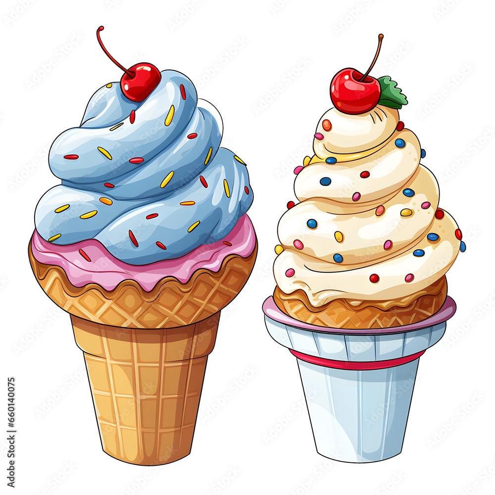 cartoon clipart of Ice cream cones and sundaes, birthday clipart ...