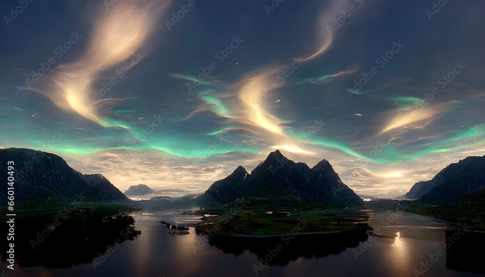 hdri sky map environment with symmetrical edge northern lights sky and ...