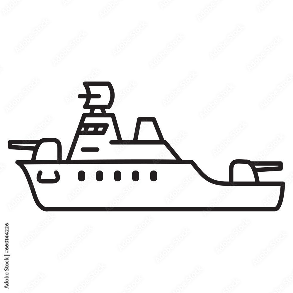 Military sea ship icon.Military boat.Navy battle ships.Outline vector ...