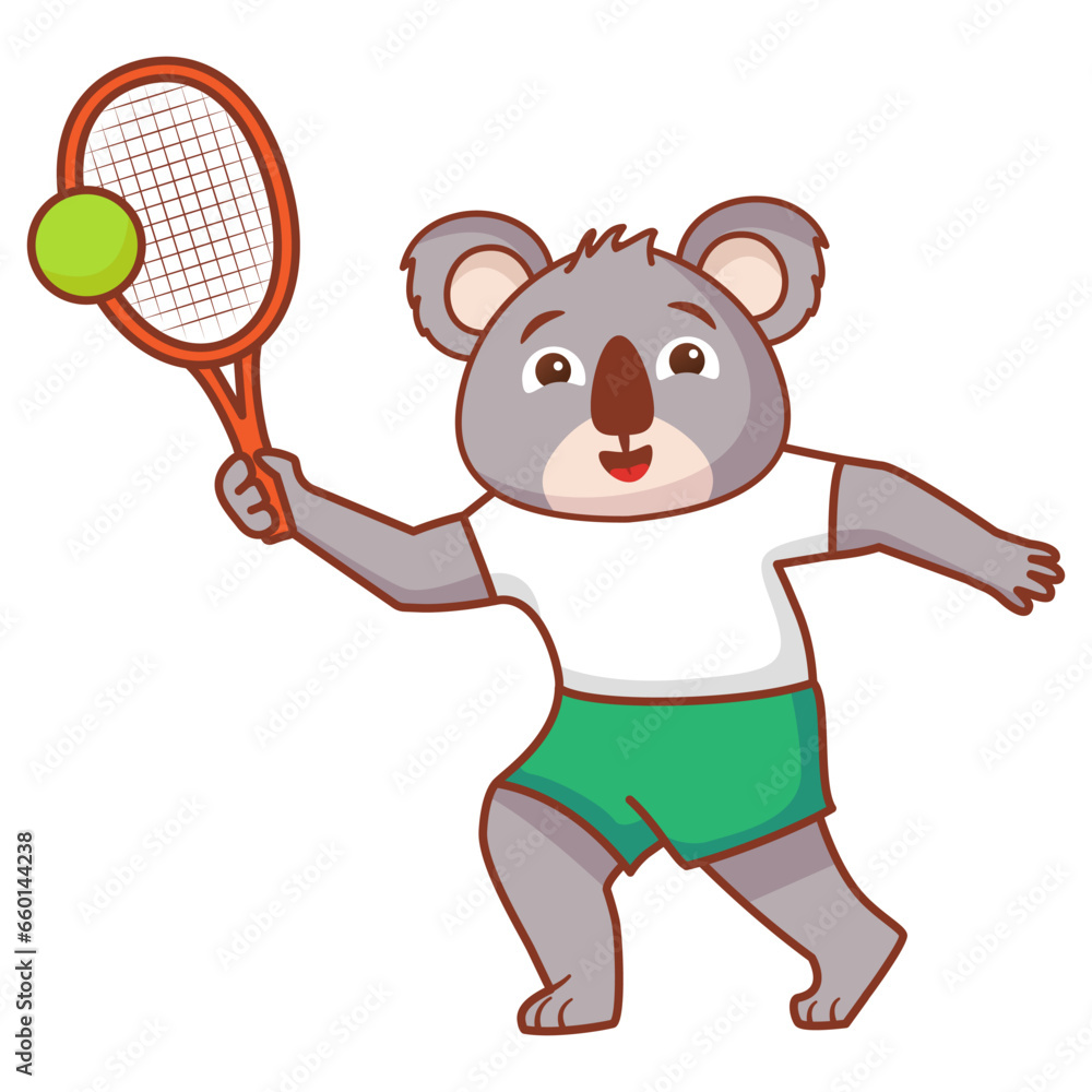 Koala bear tennis player.Bear with a racket tennis ball playing tennis ...