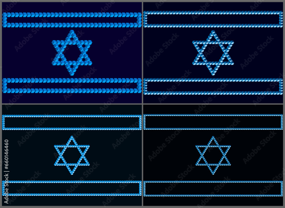 Israeli flags on a dark mournful background. Symbols of Israel based on ...