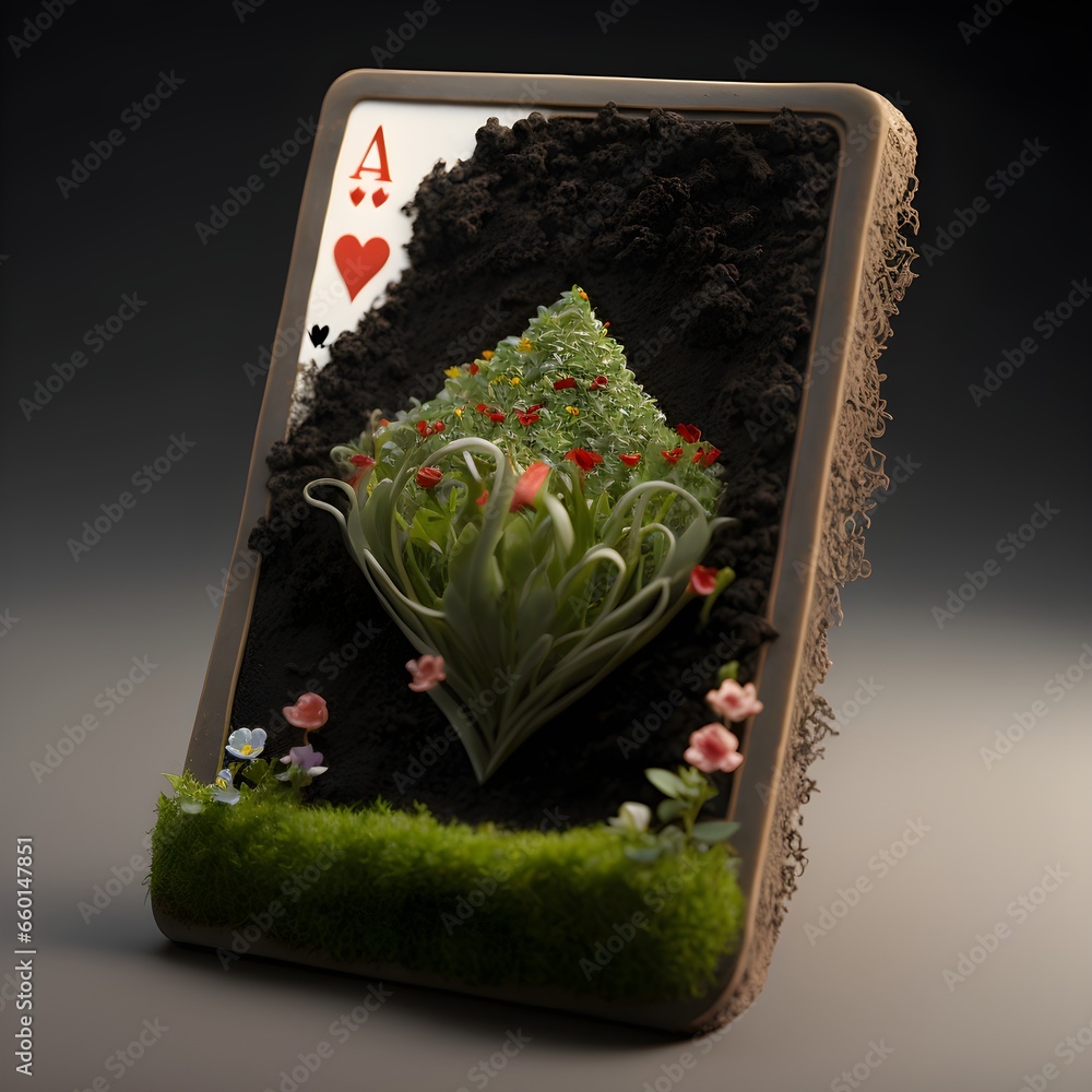 a detailed and realistic ace of hearts playing card made out of a block ...