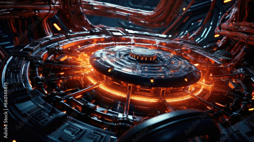 Scifi scene depicting the inner workings of a timetraveling vessel, as ...
