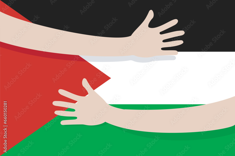 Support for Palestine Gaza Flag With a Hug embrace sign War crimes ...