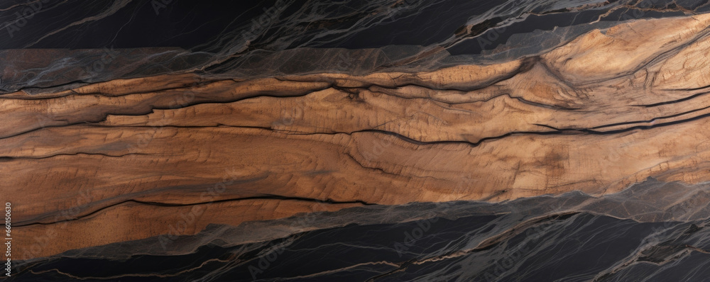 Spalted patterned wood with a dark, almost black background and thin ...