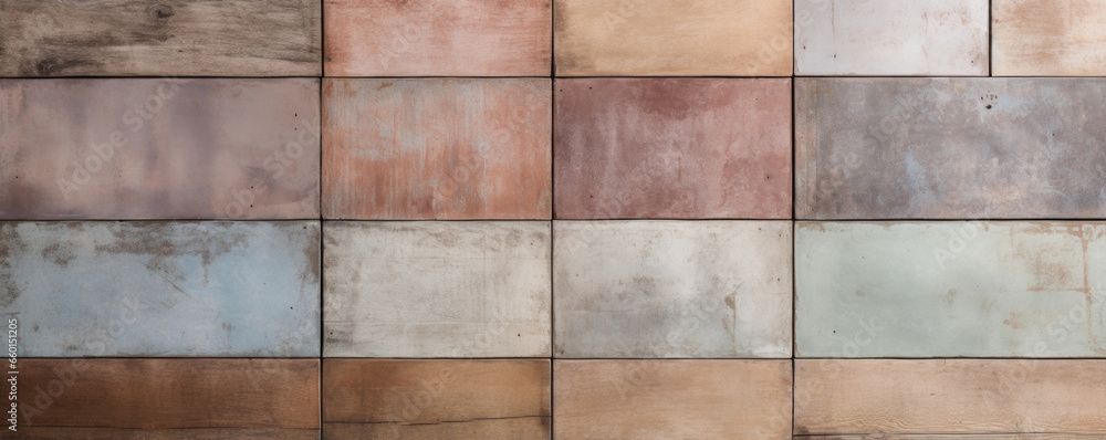 Closeup of matte finish fireclay tiles in a weathered, aged look. The ...