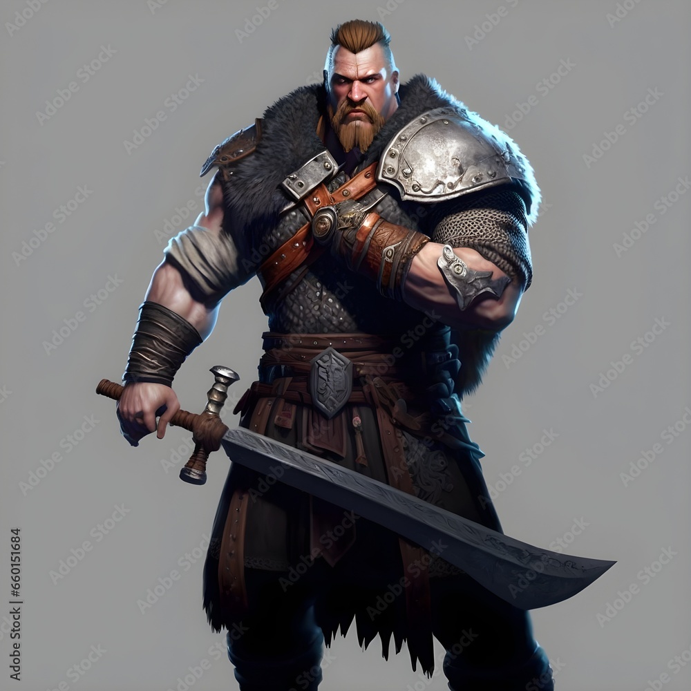 Viking with large claymore edgy haircut shining armor accents hyper ...