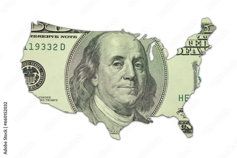 map of united states of america on a american dollar money texture on ...