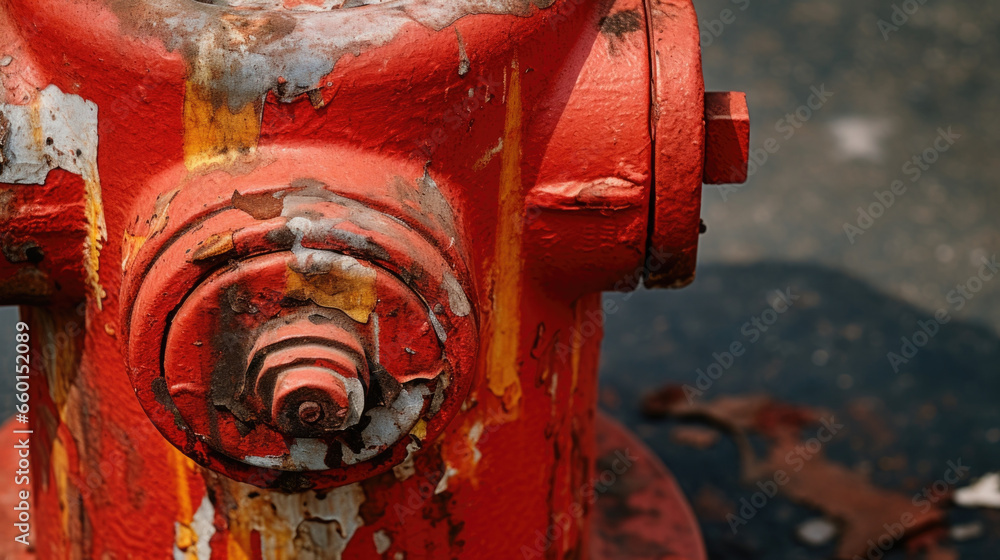 Closeup of a once brightly colored fire hydrant, now faded and worn ...