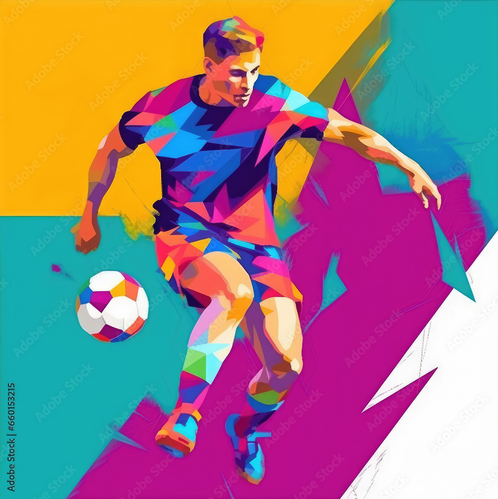 Man playing football / soccer with a soccer ball - Fauvism style ...
