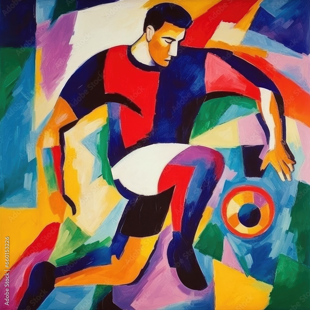Man playing football / soccer with a soccer ball - Fauvism style ...