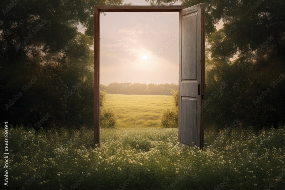 An open door showing the path to a new land. Stock Photo | Adobe Stock
