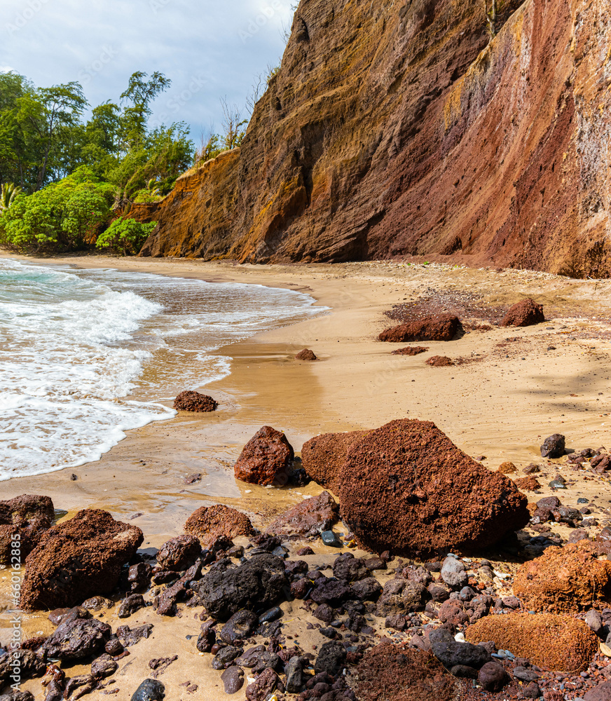 The Red Sand Of Koki Beach and Ka iwi o Pele , Koki Beach Park, Hana, Maui, Hawaii, USA Stock ...