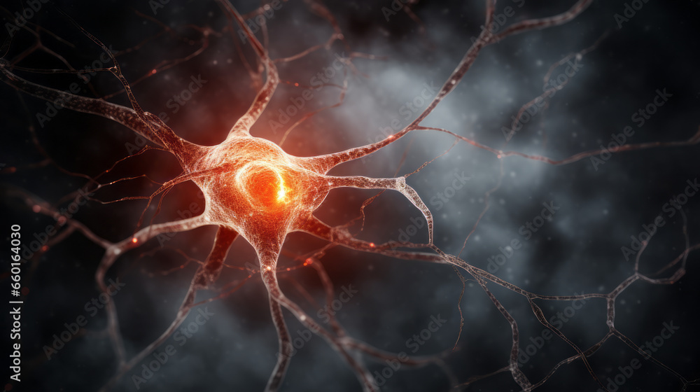 Brain stimulation activity with neuron close-up microscpoe illustration ...