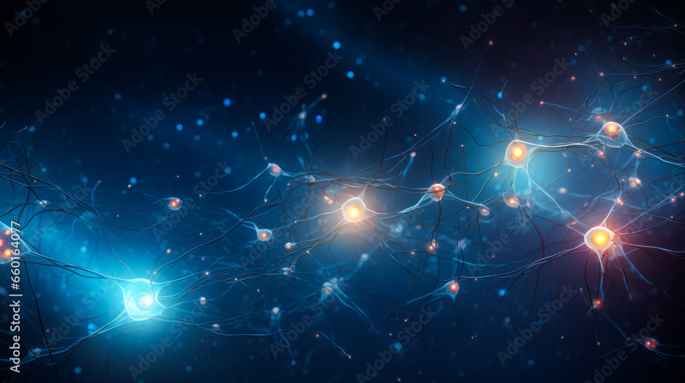 Brain stimulation activity with neuron close-up microscpoe illustration ...