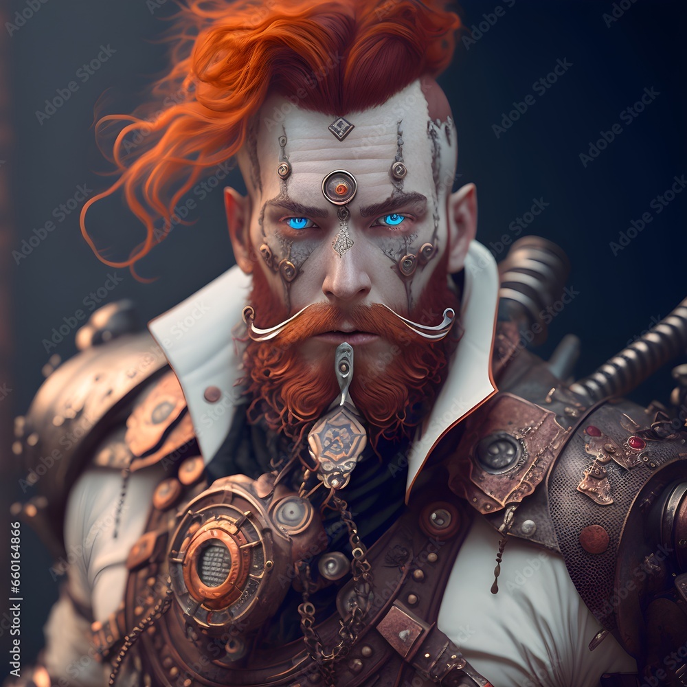 steampunk cryptopunk nft with brown beard and orange hair covered in ...