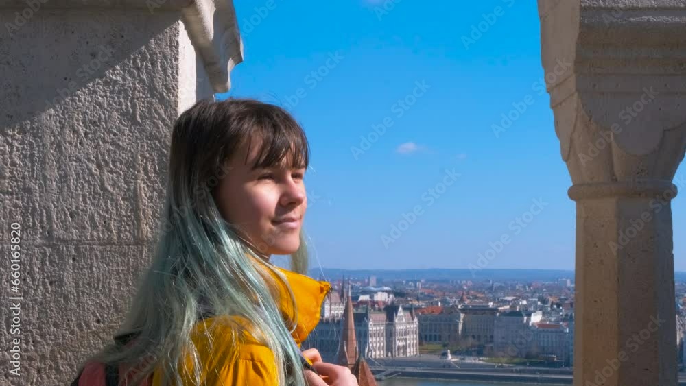 Girl enjoy budapest panorama. A pretty teen enjoy the budapest panorama ...