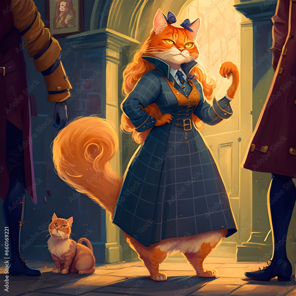 Full body animal character illustration anthropomorphic cat detectives ...